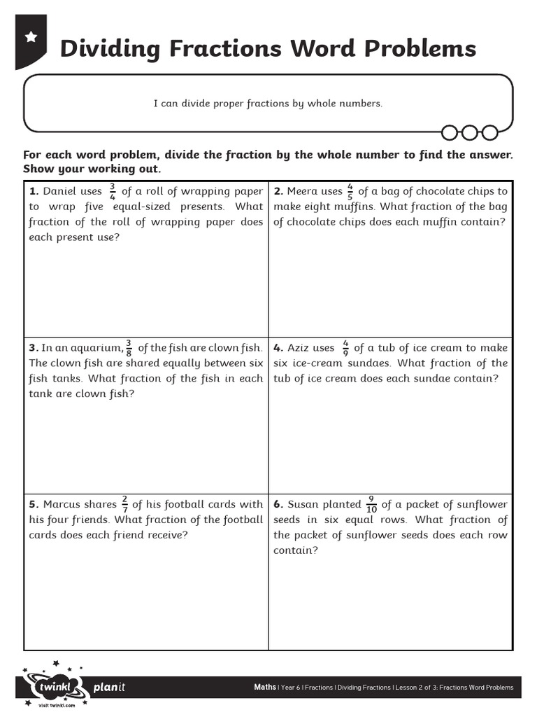 Dividing Fractions Word Problems | PDF