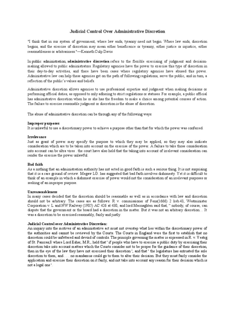 Judicial Control Over Administrative Discretion | PDF