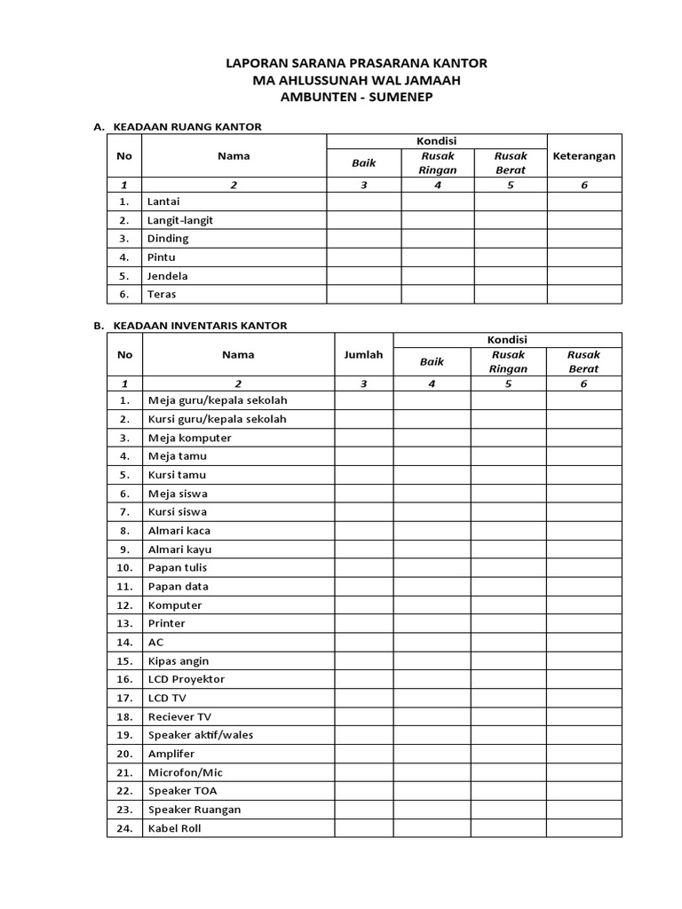 Laporan Sarana Prasarana Kantor | PDF