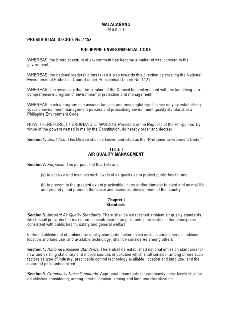 28 - PRESIDENTIAL DECREE No. 1152 | PDF | Waste Management | Air Pollution
