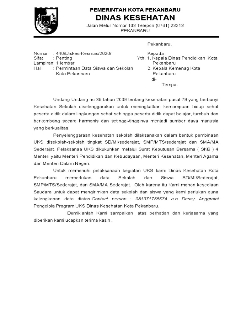 Surat Permintaan Data Sekolah | PDF