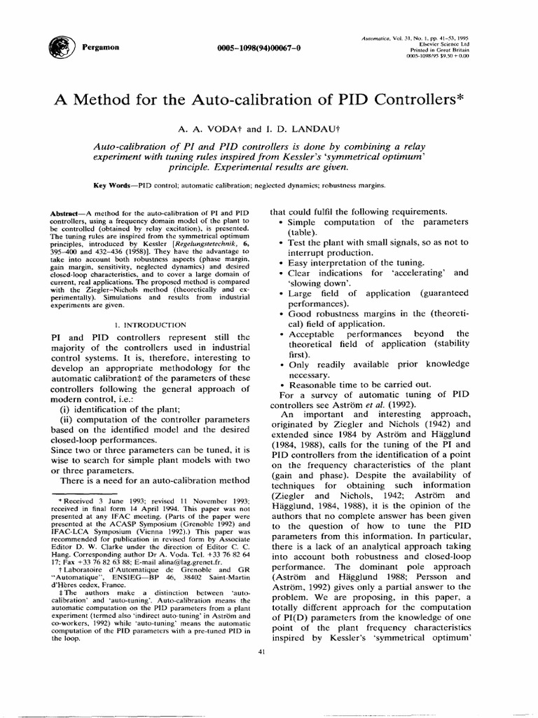 A Method For The Auto-Calibration of PID Controllers | PDF | Control Theory | Mechanics