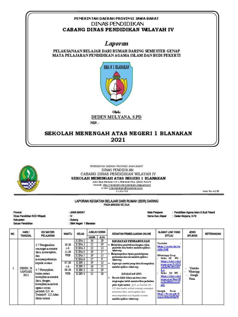 Laporan BDR #2 - Deden Mulyana, S.PD | PDF