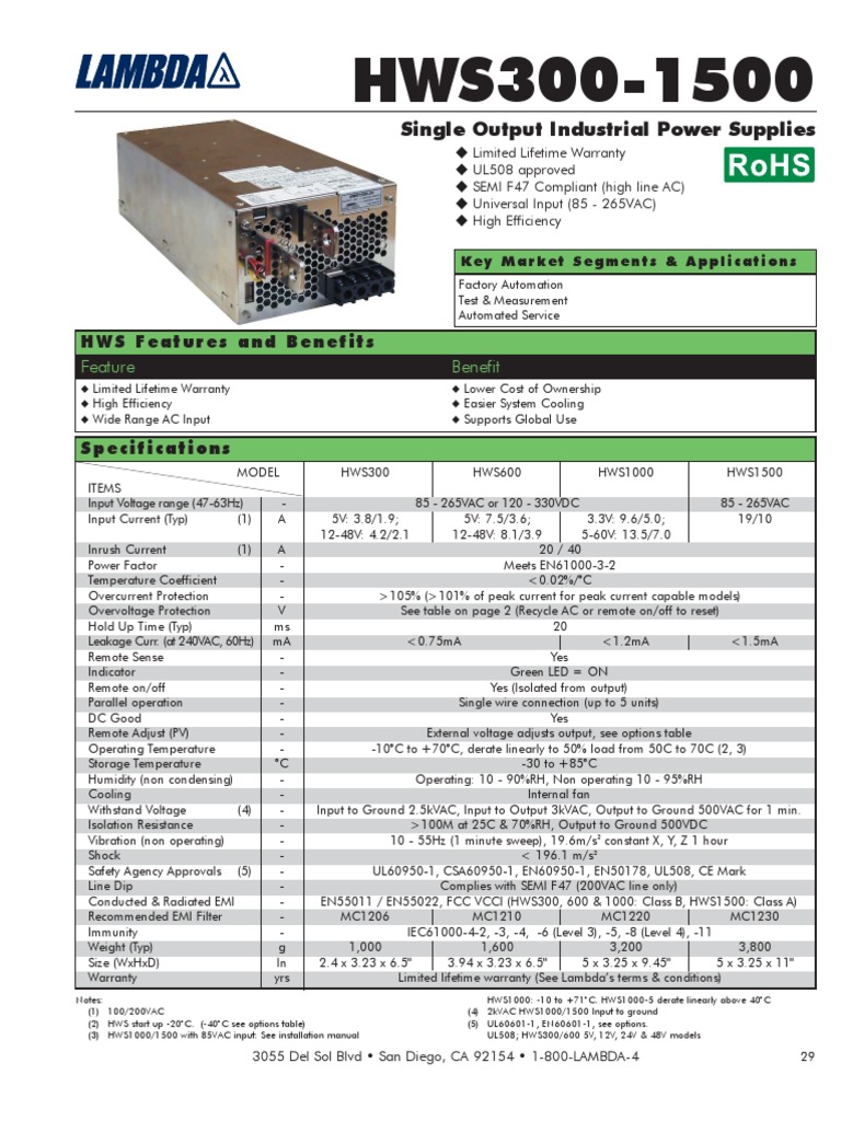 HWS 300 - 1500 | PDF | Power Supply | Alternating Current