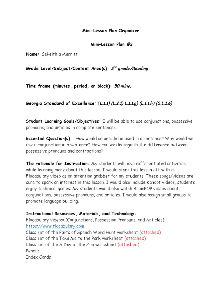 Mini - Lesson Plan 2 | PDF | Noun | Word