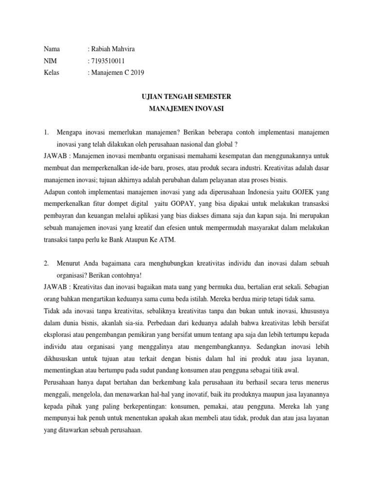 Uts Manajemen Inovasi | PDF