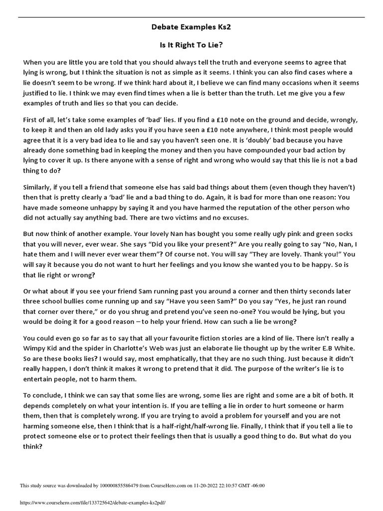 Debate Examples ks2 PDF | PDF