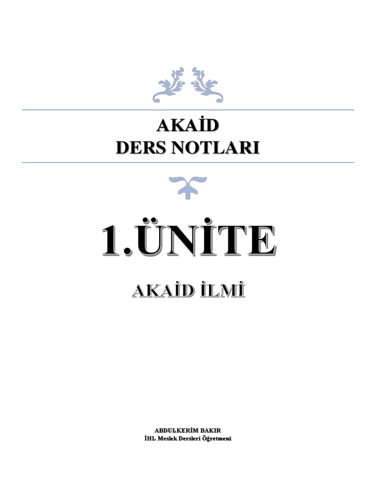 Sinif Akaid Akaid Ilmi 1. Unite Ders Notu | PDF