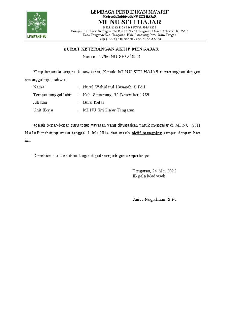 Surat Aktif Mengajar | PDF