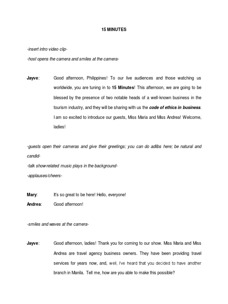 THC 318 - Talk Show Script - Final | PDF