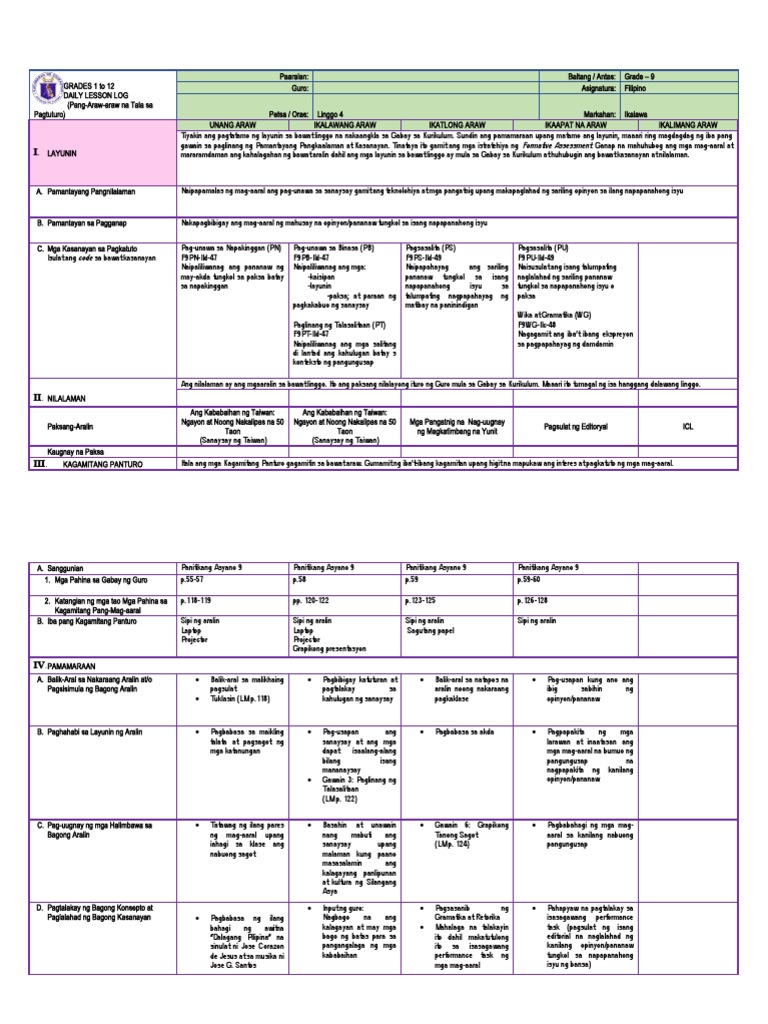 DLL - FILIPINO 9 2nd QRTR | PDF
