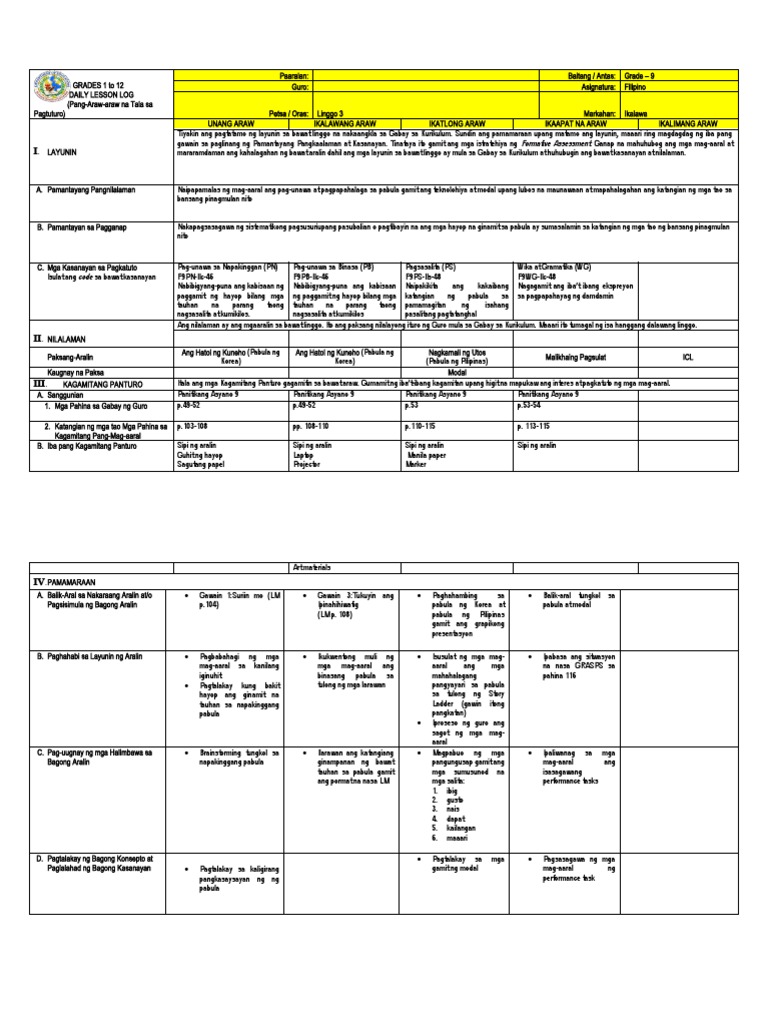 Grade 9 Filipino Lesson Plan | PDF