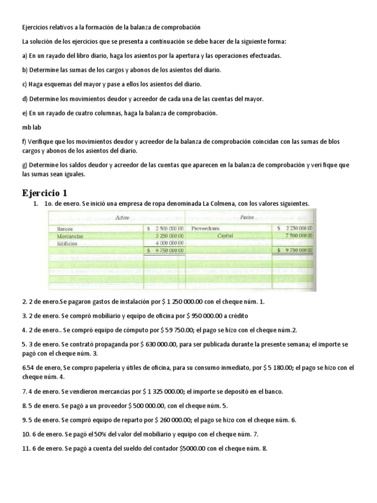 Ejercicios de Balanza de Comprobación | PDF | Finanzas y dinero