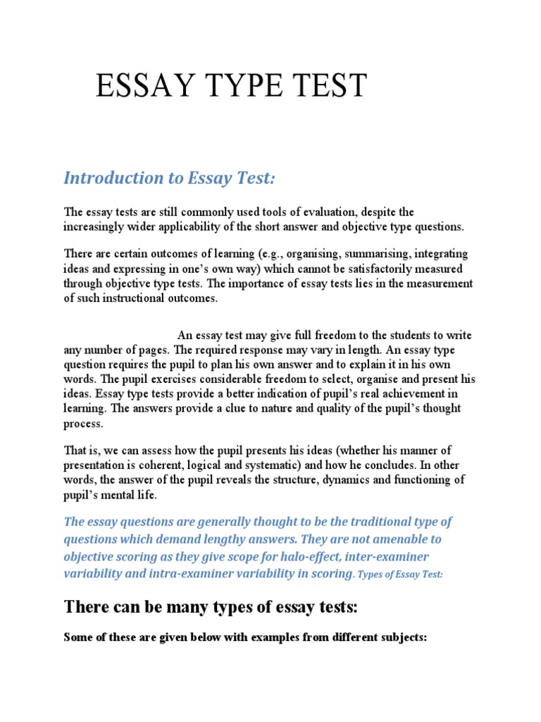 Essay Type Test 1235 | PDF | Essays | Test (Assessment)