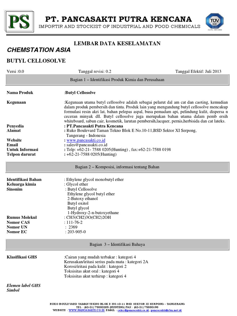 MSDS Butyl Cellosolve 1 | PDF