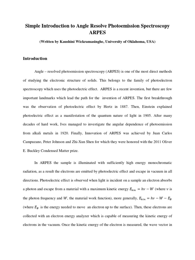Simple Introduction To Angle Resolve Photo Emission Spectroscopy ARPES ...