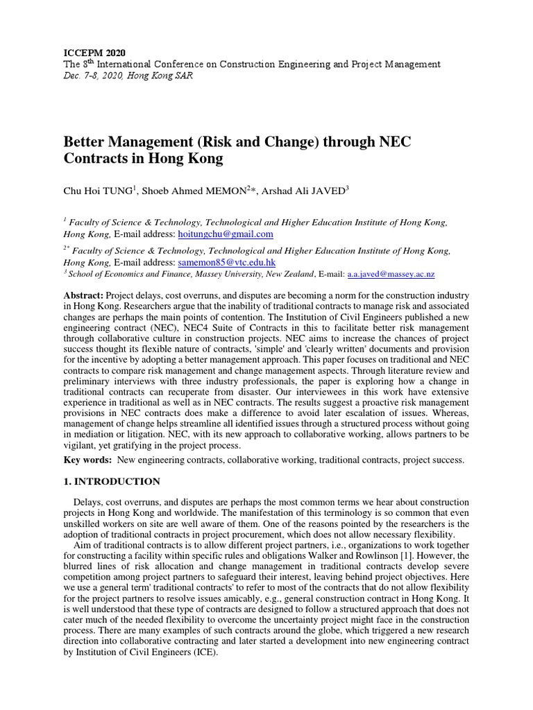 NEC Contracts: Risk & Change Management | PDF | Risk Management | Risk
