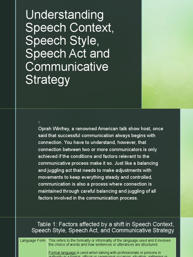 Understanding Speech Context, Speech Style, Speech | PDF | Communication | Conversation