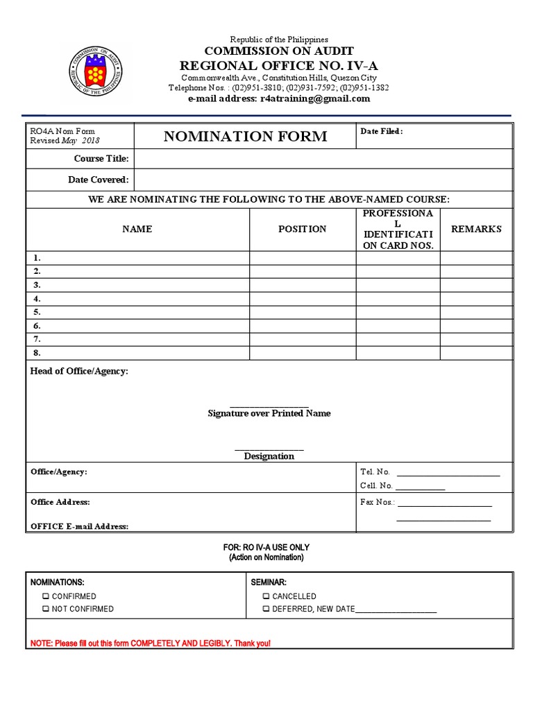 COA RegionIV-A Nomination Form | PDF