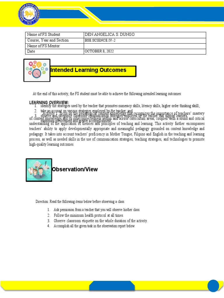 FS1 Activity 1 | PDF | Learning | Teachers