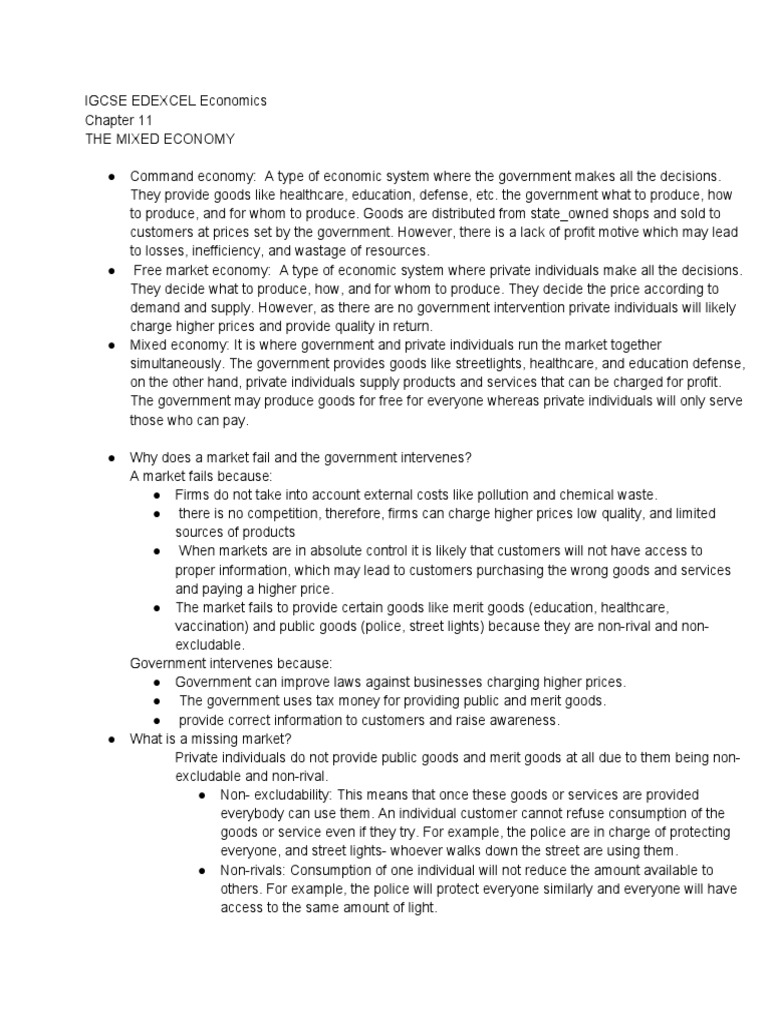 IGCSE EDEXCEL Economics - The Mixed Economy | PDF | Goods | Profit ...