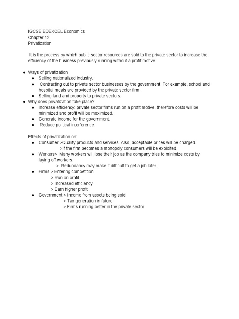 IGCSE - Edexcel - Economics - 12. Privatisation | PDF | Business | Law