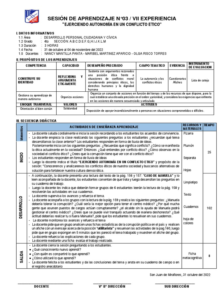 SESIÓN #3 - 4º Año de Sec. | Descargar gratis PDF | Aprendizaje | Evaluación