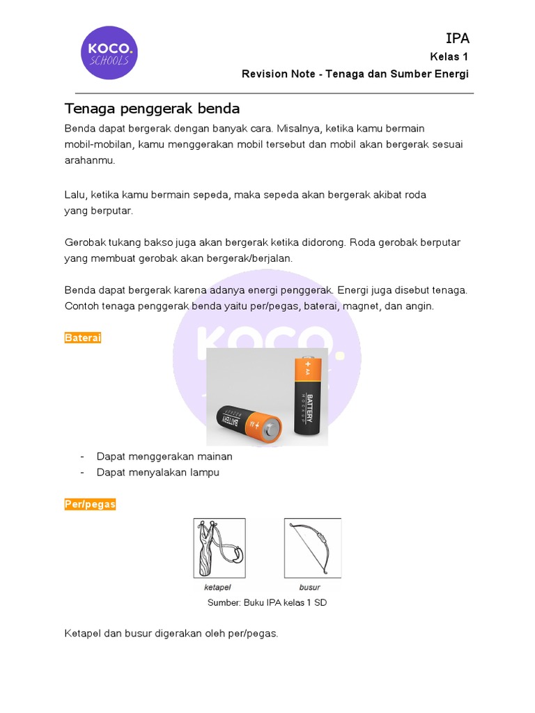 Revision Note IPA Kelas 1 Tenaga Dan Sumber Energi 3 | PDF