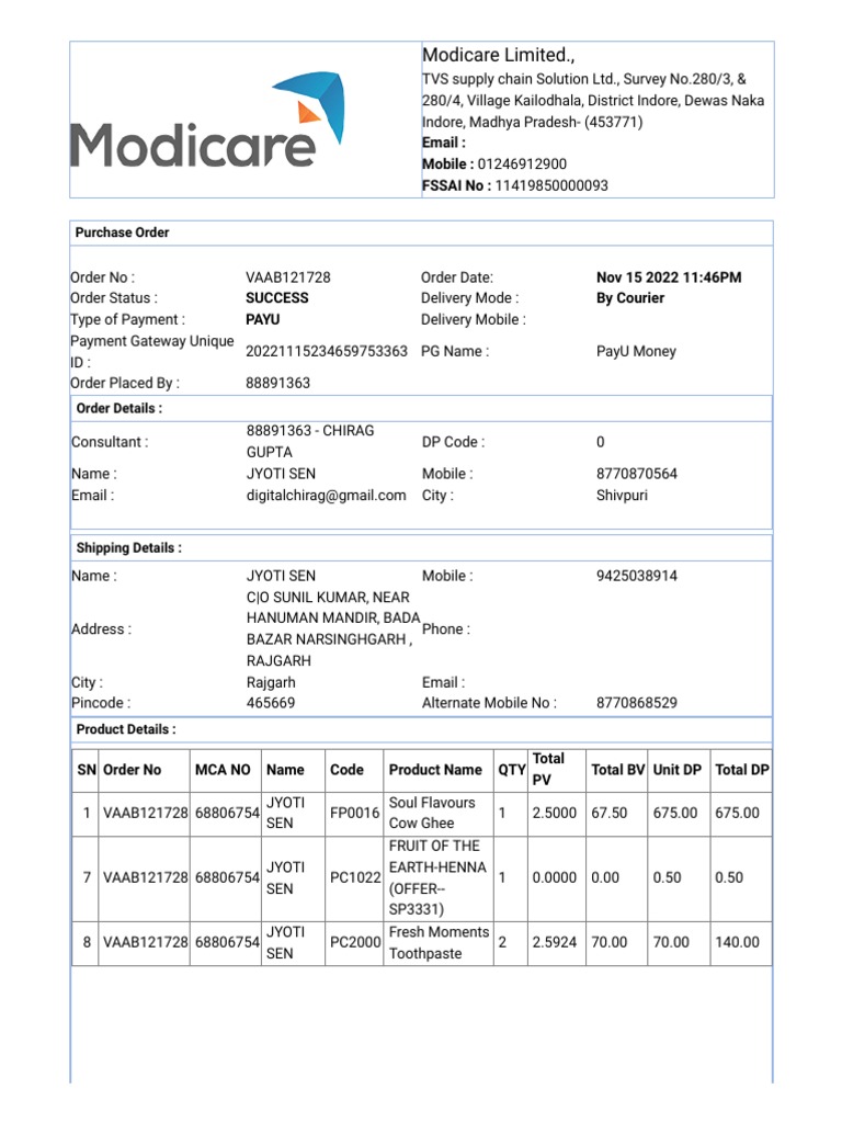 Modicare - Order Preview | PDF
