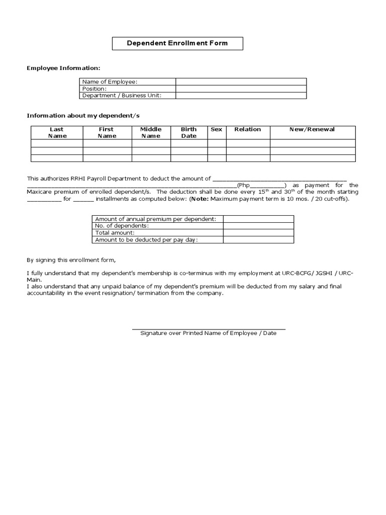 MAxicare Dependent Enrollment Form | PDF
