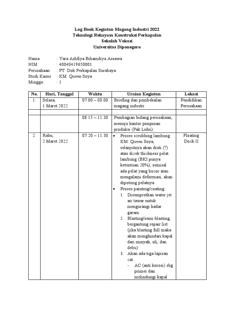 Log Book Kegiatan Magang Industri 2022 DPS | PDF