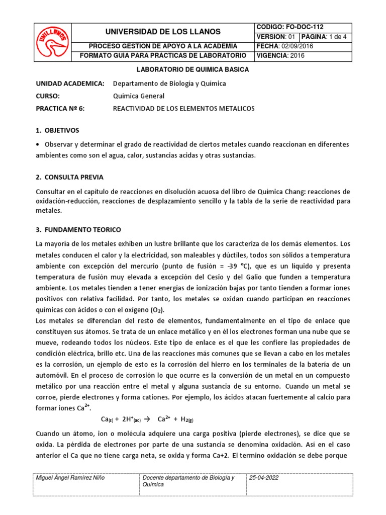 Pract# 6 Fo-Doc-112 | PDF | Elementos químicos | Rieles