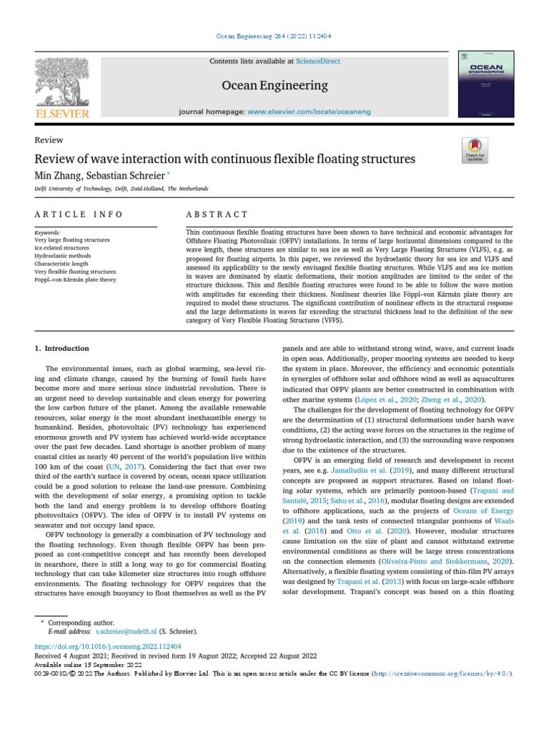 3review Of Wave Interaction With Continuous Flexible Floating Structures Pdf Finite Element