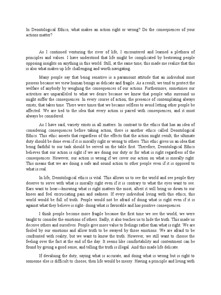 Deontological Ethics Essay | Download Free PDF | Morality | Applied Ethics