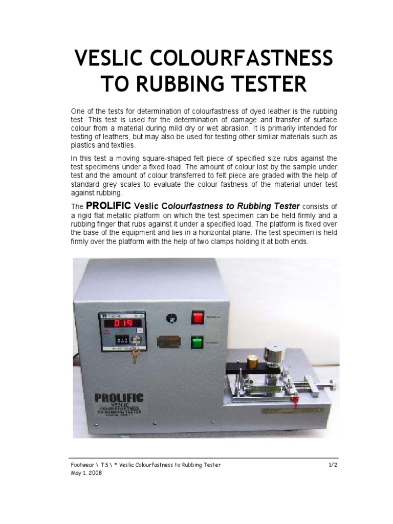 @ Abrasion Tester - Veslic Rubproofness Tester | PDF