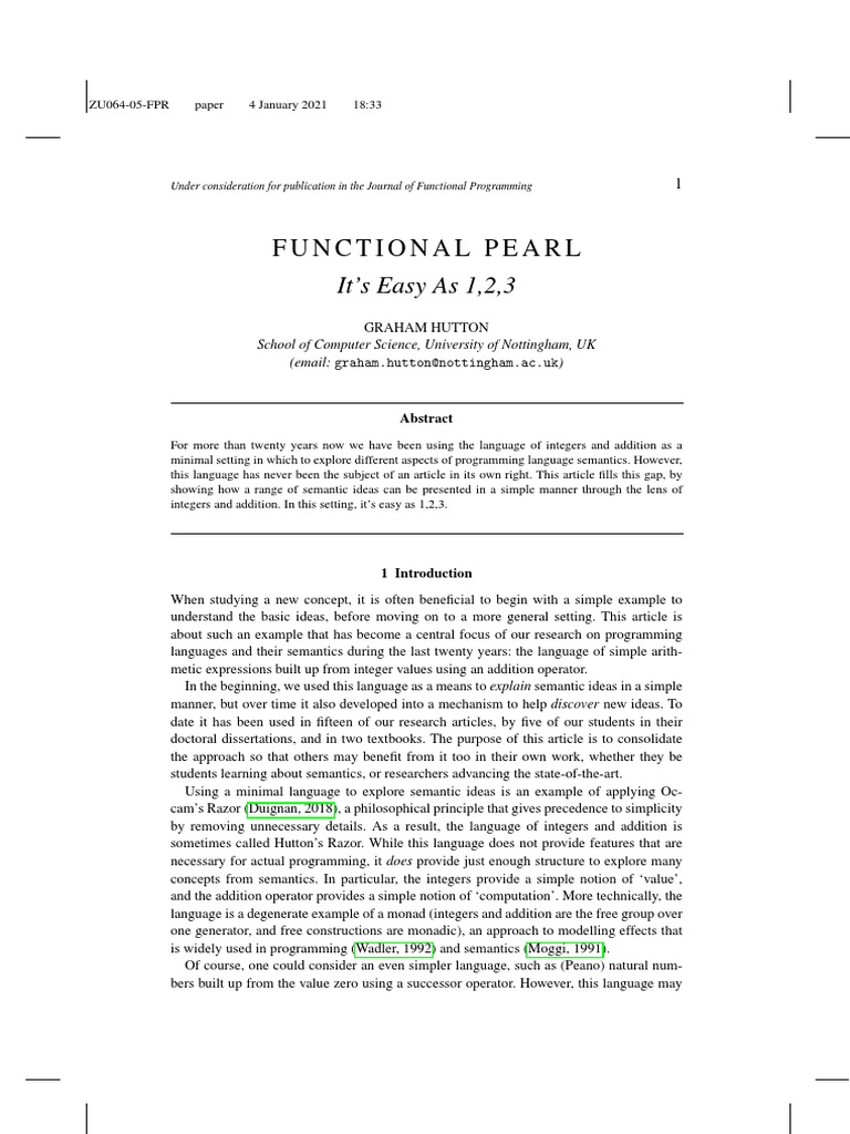 Functionalpearl It's Easy As 1,2,3: Under Consideration For Publication ...