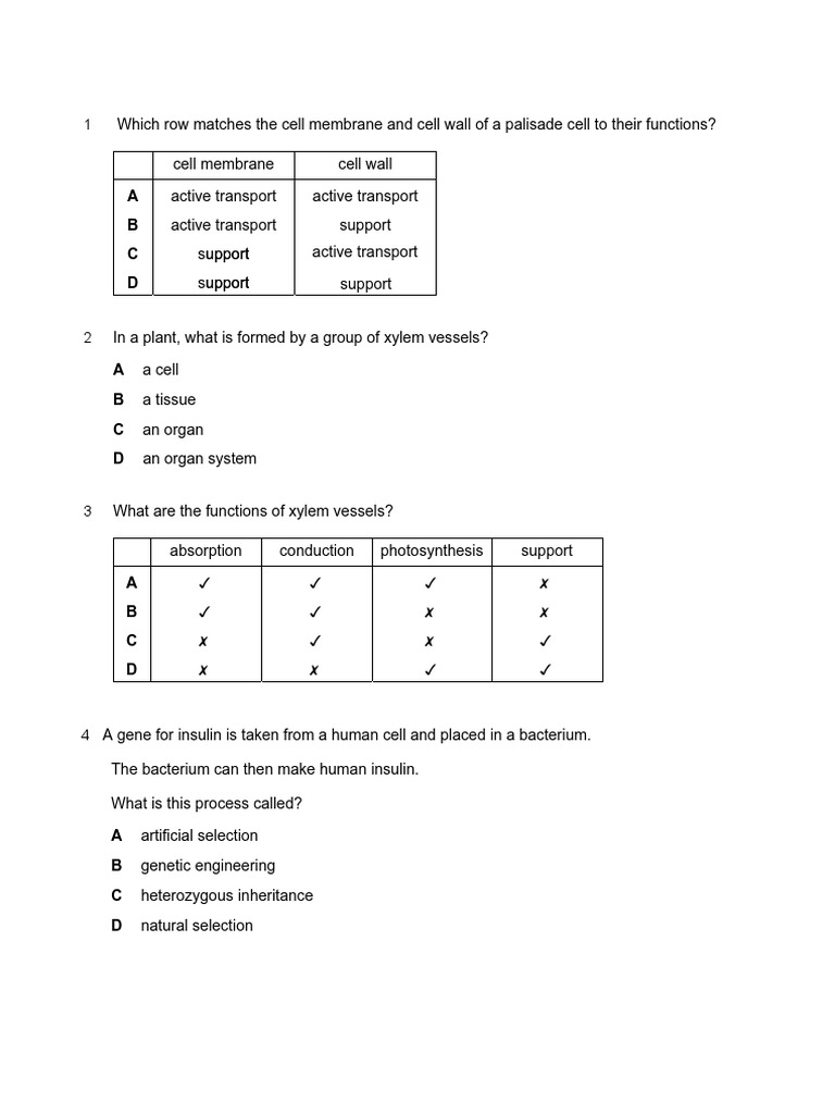 Organisation of The Organism (Multiple Choice) 1 QP | PDF | Tissue ...
