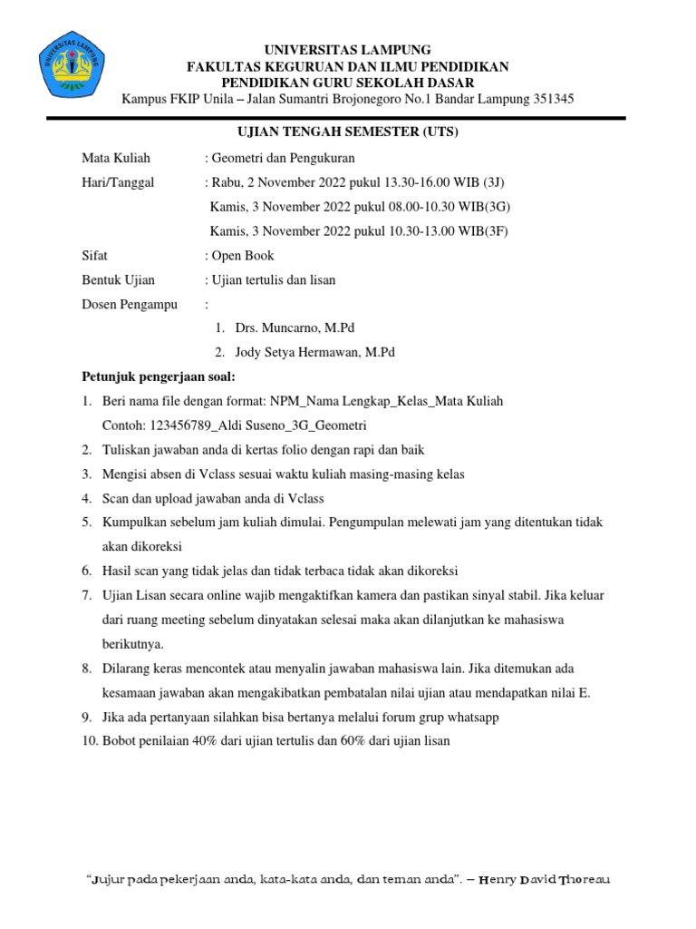 Soal UTS Geometri Dan Pengukuran 2022 | PDF | Metode & Bahan Ajar