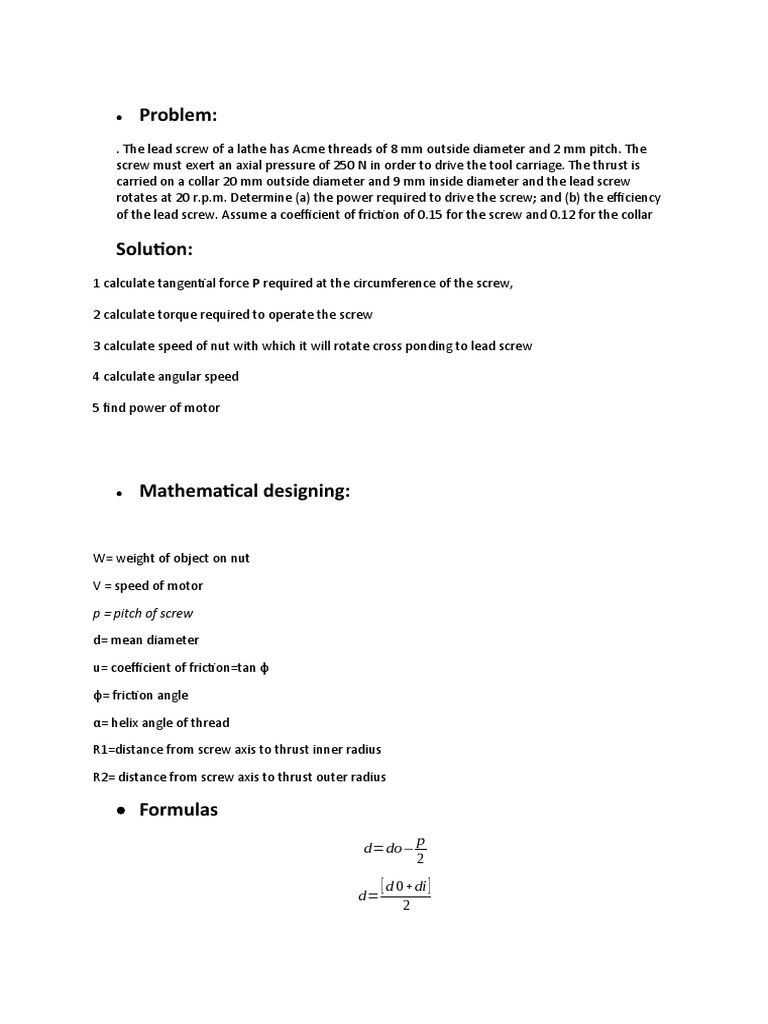 Theoratical Designing of Lead Screw and Nut | PDF | Rotation Around A ...