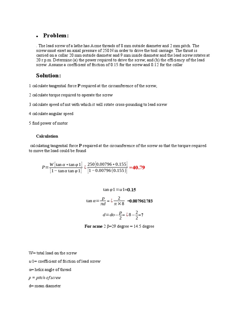 Mathmatical Modelling For Lead Screw | PDF