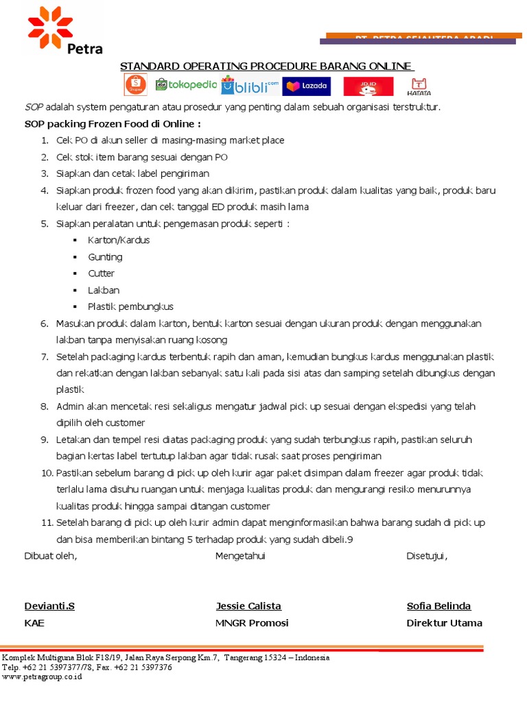 SOP Pengemasan Frozen Food Online | PDF