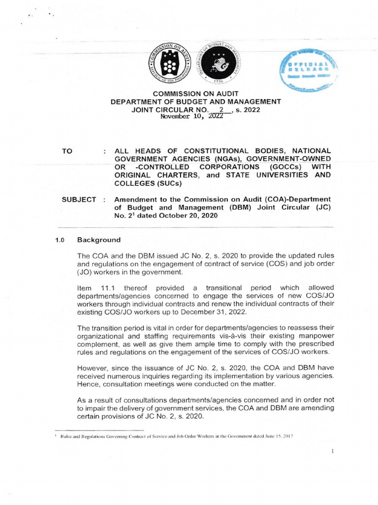 COA DBM Joint Circular No. 2, S. 2022 | PDF COA DBM Joint Circular No. 2, S. 2022 | PDF