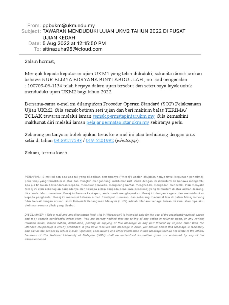 Tawaran Menduduki Ujian Ukm2 Tahun 2022 Di Pusat Ujian Kedah | PDF