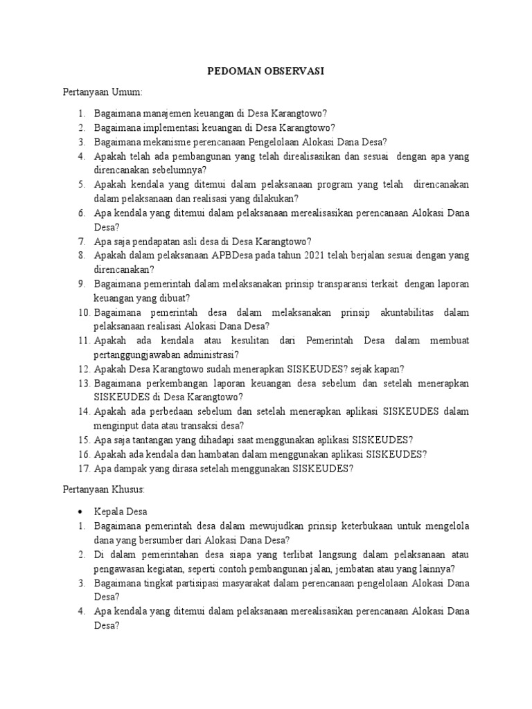 Pedoman Observasi | PDF