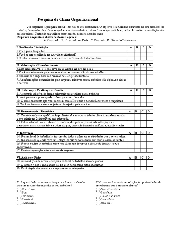 Quest. - Pesquisa de Clima | PDF | Liderança | Business