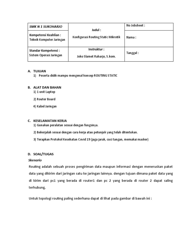 Konfigurasi Static Routing Mikrotik | PDF