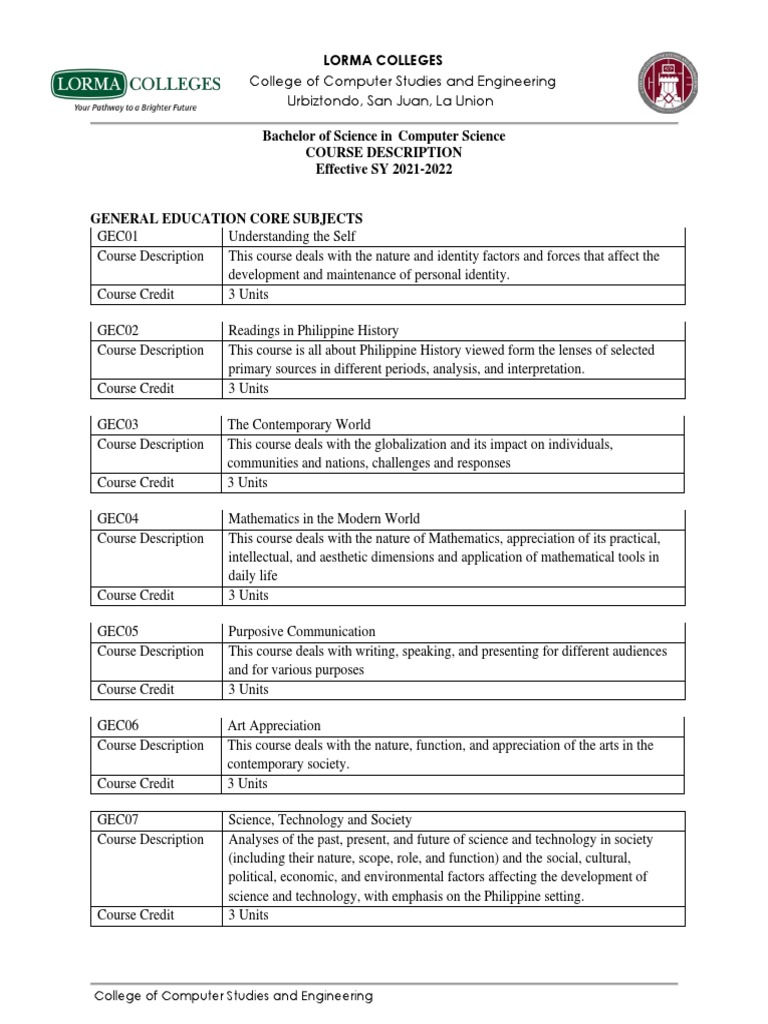 Course Description - Computer Science | PDF