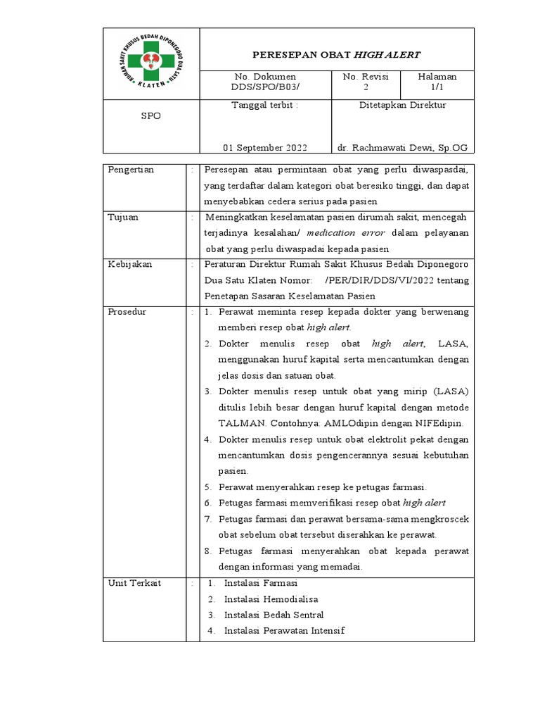 SPO Peresepan Obat High Alert | PDF