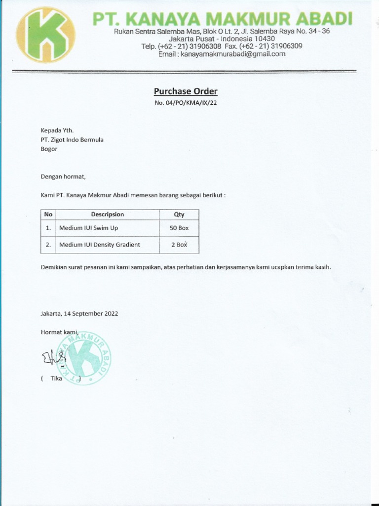 04.KMA - po.IX.22 - PT. Zigot Indo Bermula | PDF