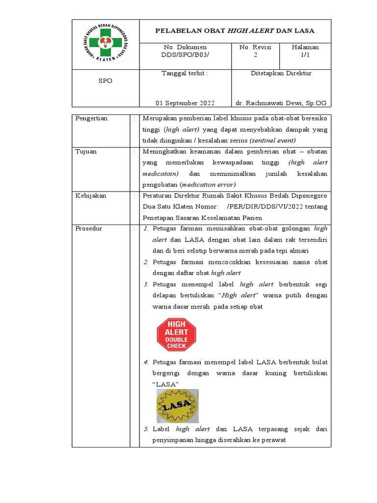 SPO Pelabelan High Alert Dan LASA | PDF